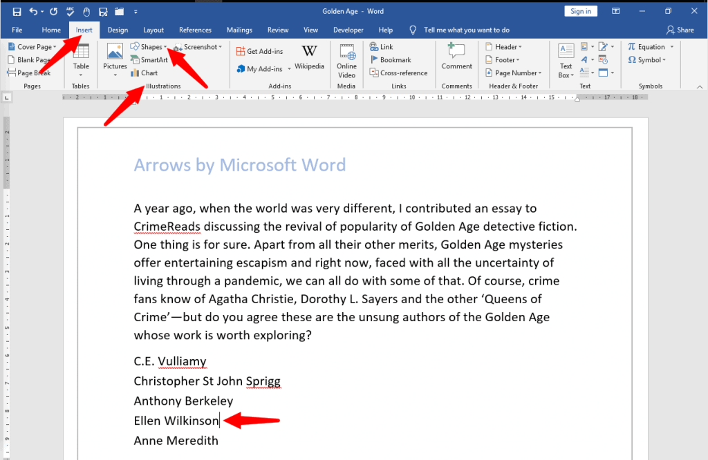How To Insert An Arrow In Word OfficeBeginner