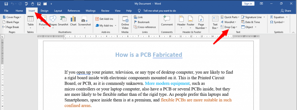 How To Insert A Drop Cap In MS Word OfficeBeginner