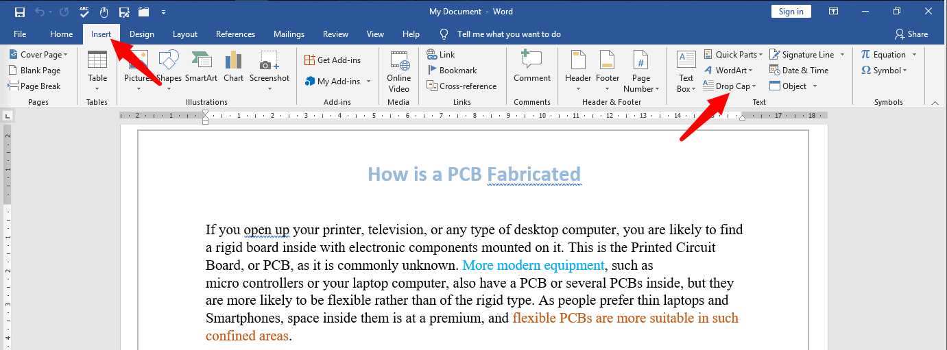 How To Insert A Drop Cap In MS Word OfficeBeginner