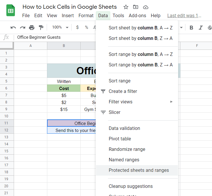 How To Lock Cells In Google Sheets OfficeBeginner