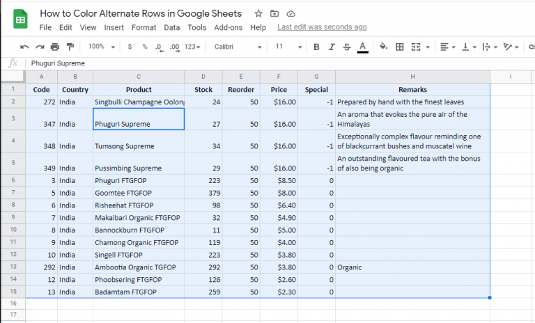 How to color alternate rows in Google Sheets - OfficeBeginner