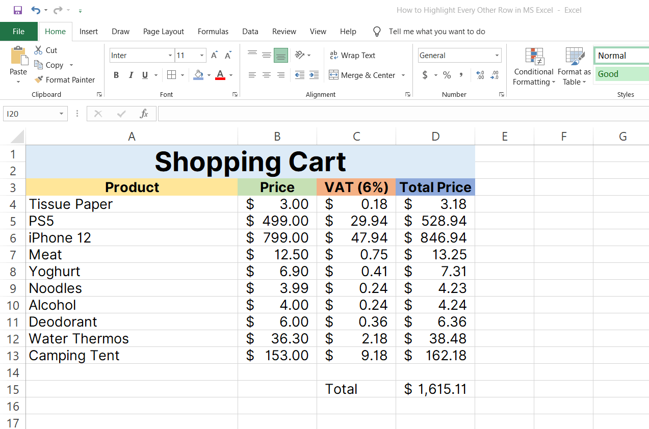 How To Highlight Alternate Rows In MS Excel OfficeBeginner