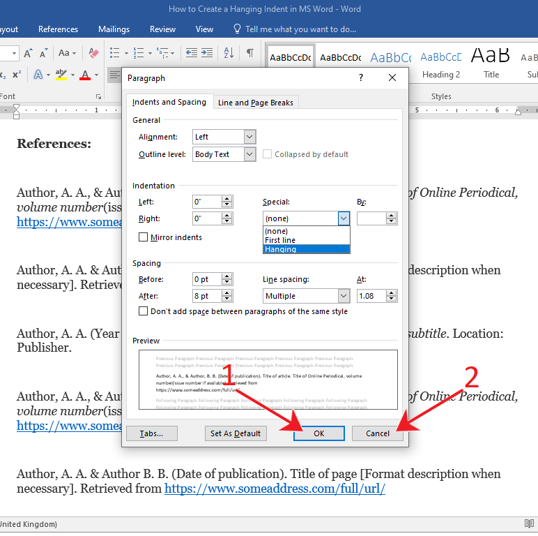How To Create A Hanging Indent In MS Word OfficeBeginner