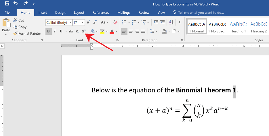 How To Type Exponents In MS Word OfficeBeginner
