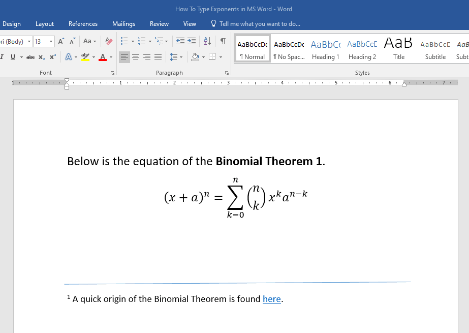 How To Type Exponents In MS Word OfficeBeginner