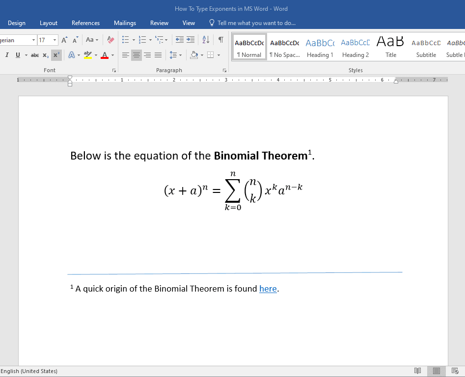 How To Type Exponents In MS Word OfficeBeginner