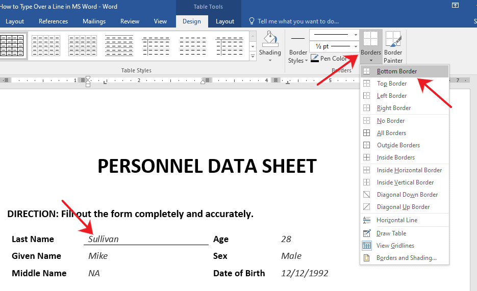 How To Type Over A Line In MS Word OfficeBeginner