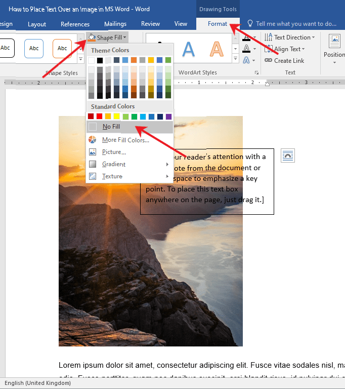 How To Place Text Over An Image In Word OfficeBeginner