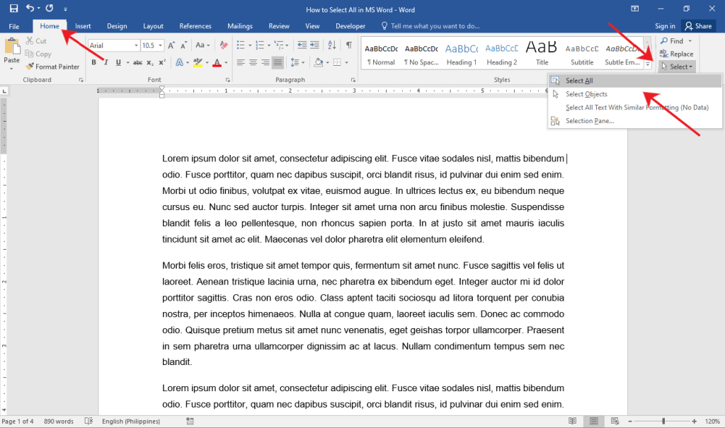 How To Select All In MS Word OfficeBeginner