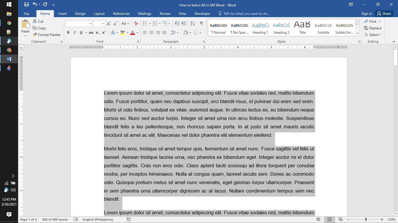 How To Select All In MS Word OfficeBeginner