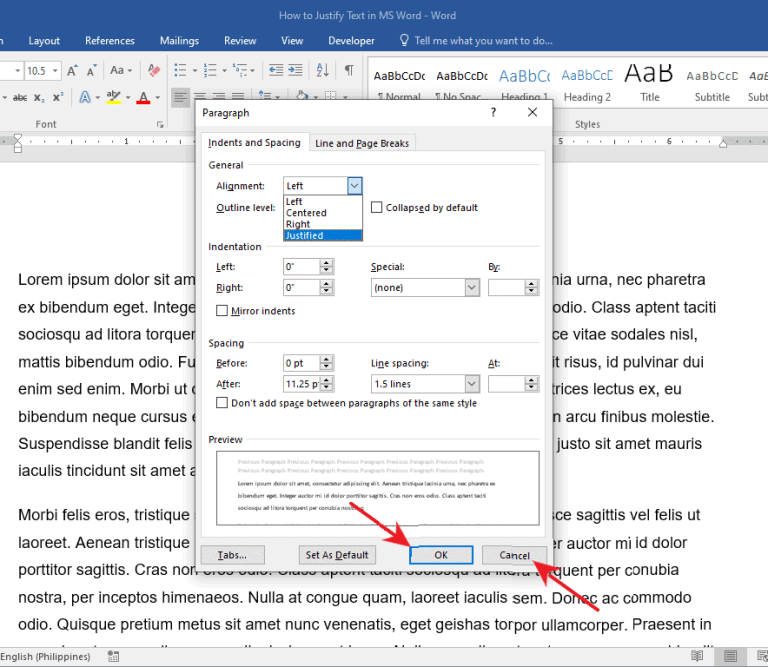 How To Justify Text In MS Word OfficeBeginner