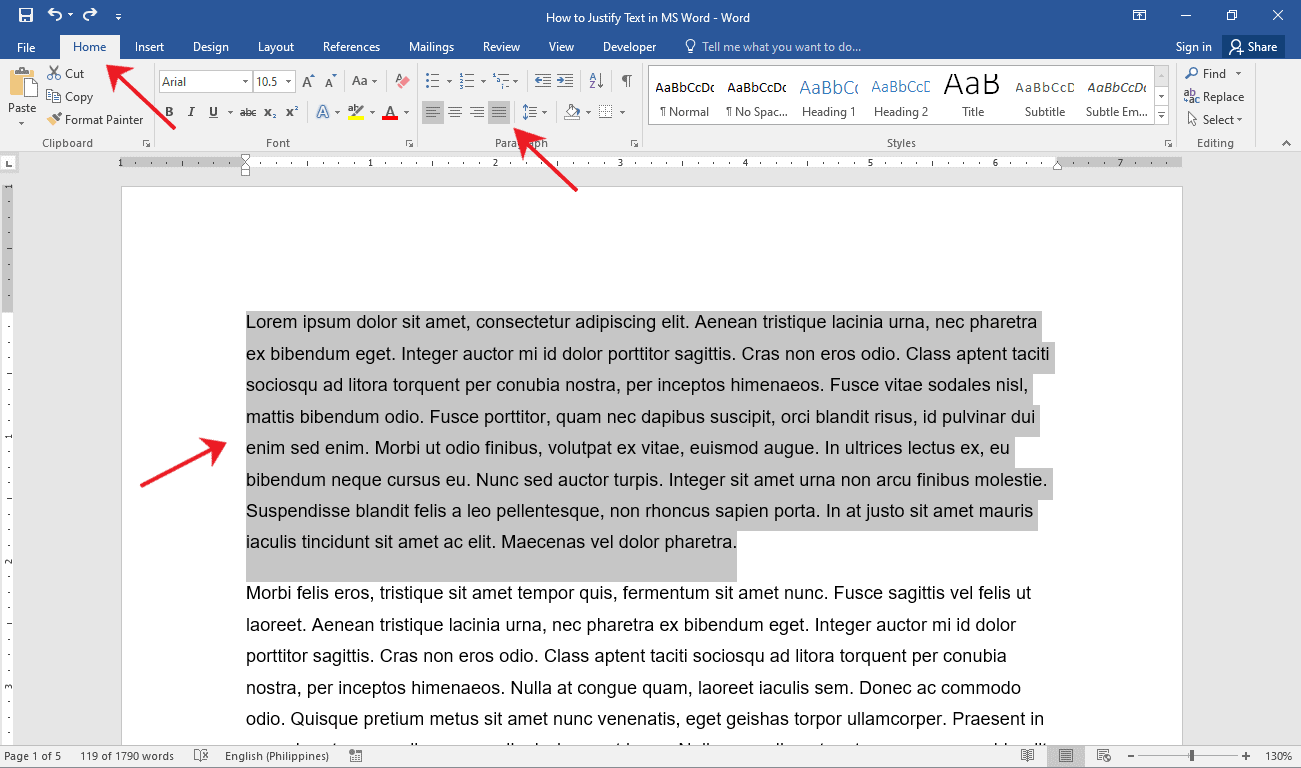 How To Justify Text In MS Word OfficeBeginner