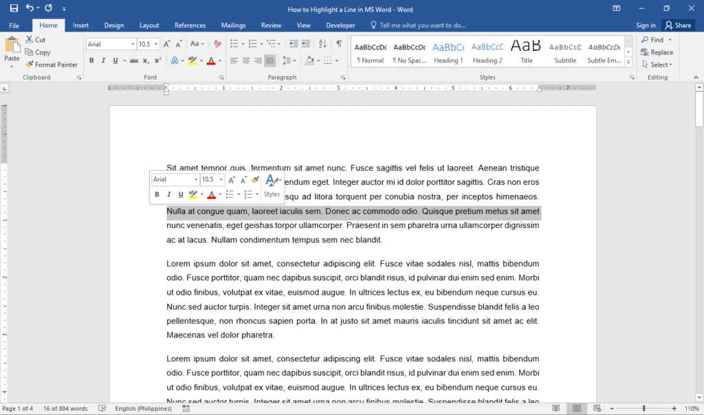 How To Highlight A Line In MS Word OfficeBeginner