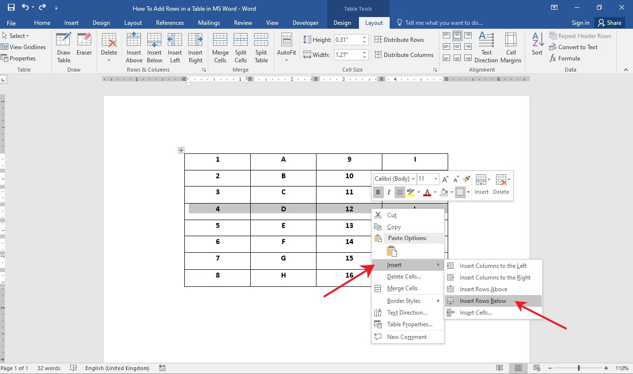 How To Add Rows In A Table In Word OfficeBeginner
