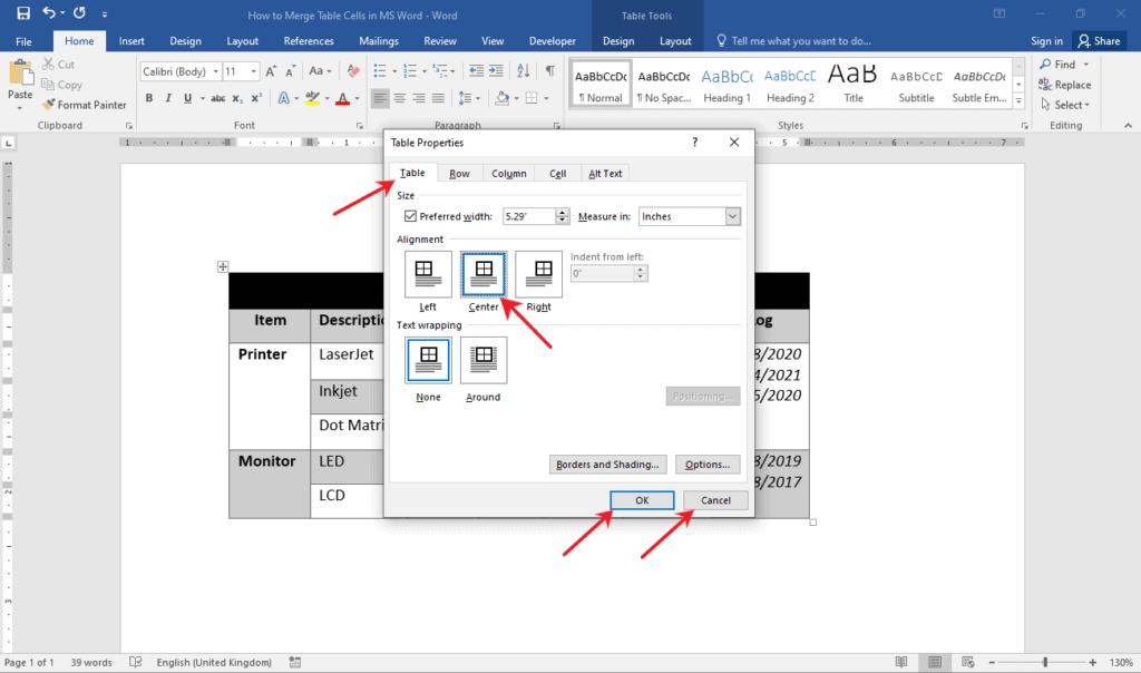 How To Center align A Table In Word OfficeBeginner