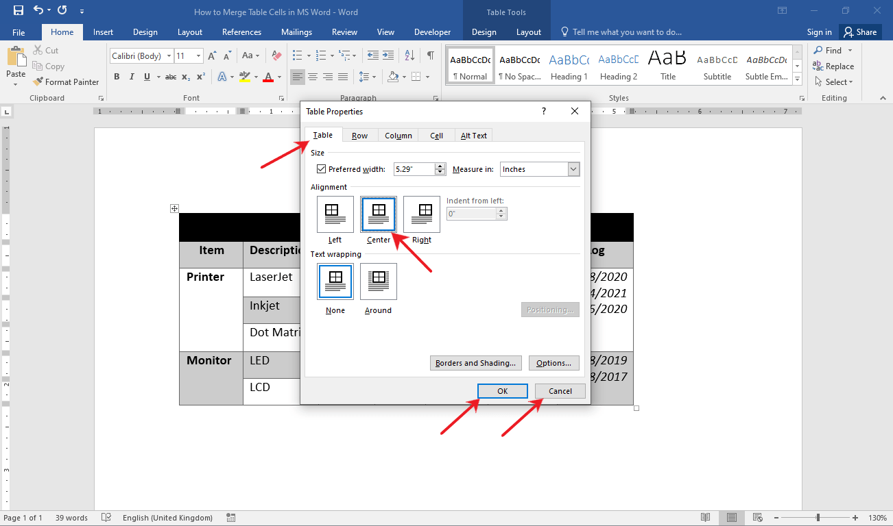  How To Center align A Table In Word OfficeBeginner