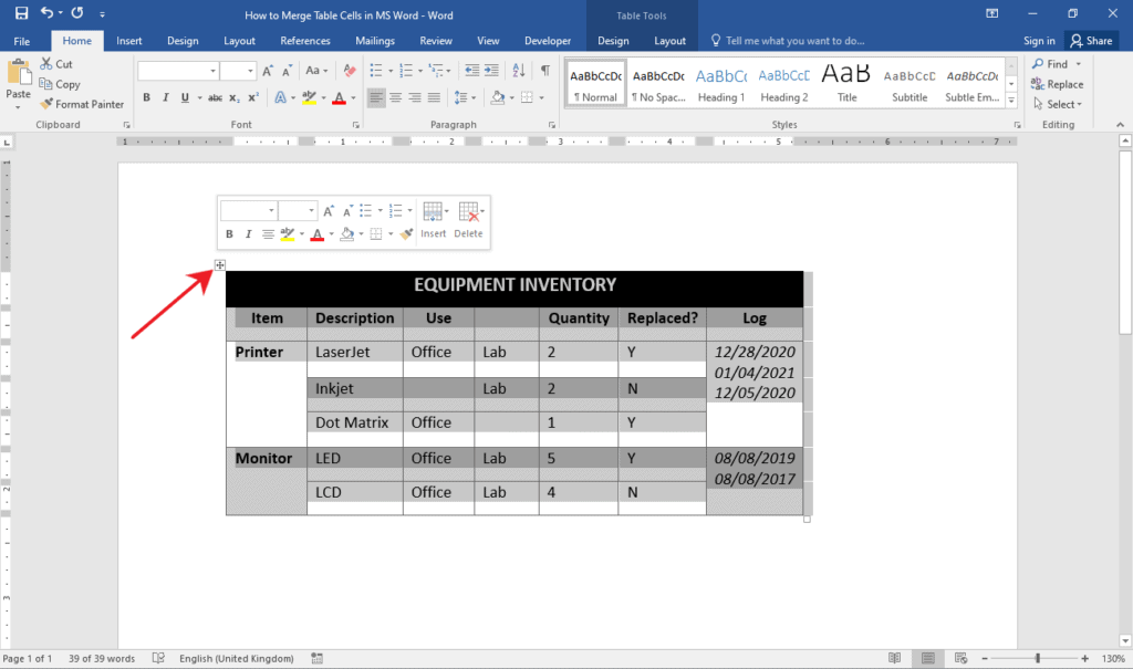Align Table To Center Word