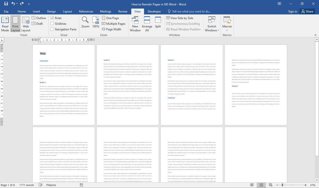 How To Reorder Pages In MS Word OfficeBeginner