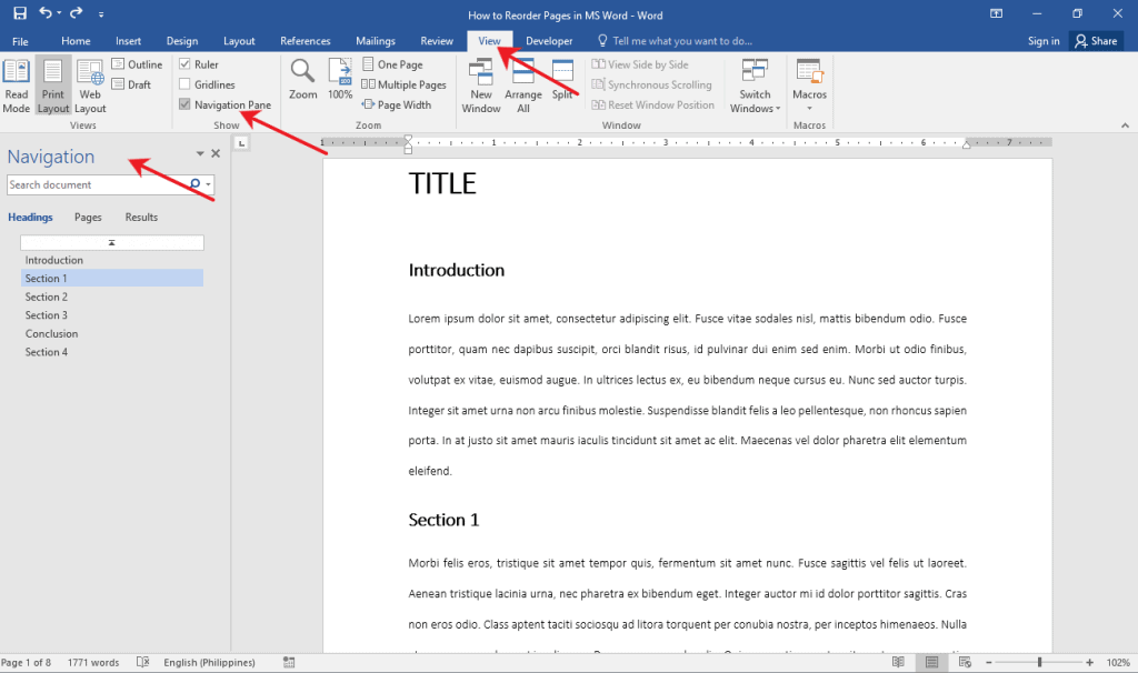 How To Reorder Pages In MS Word OfficeBeginner
