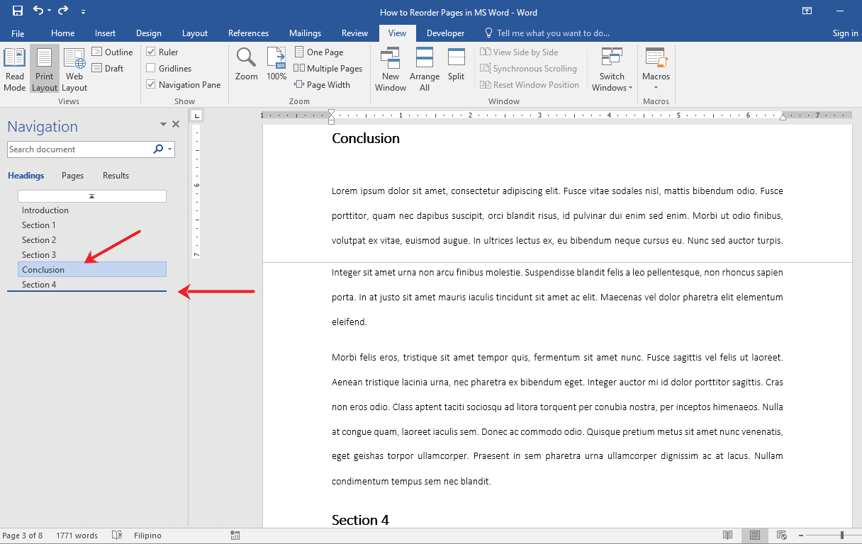 How To Reorder Pages In MS Word OfficeBeginner