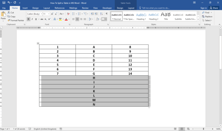 How To Split A Table Horizontally In MS Word OfficeBeginner