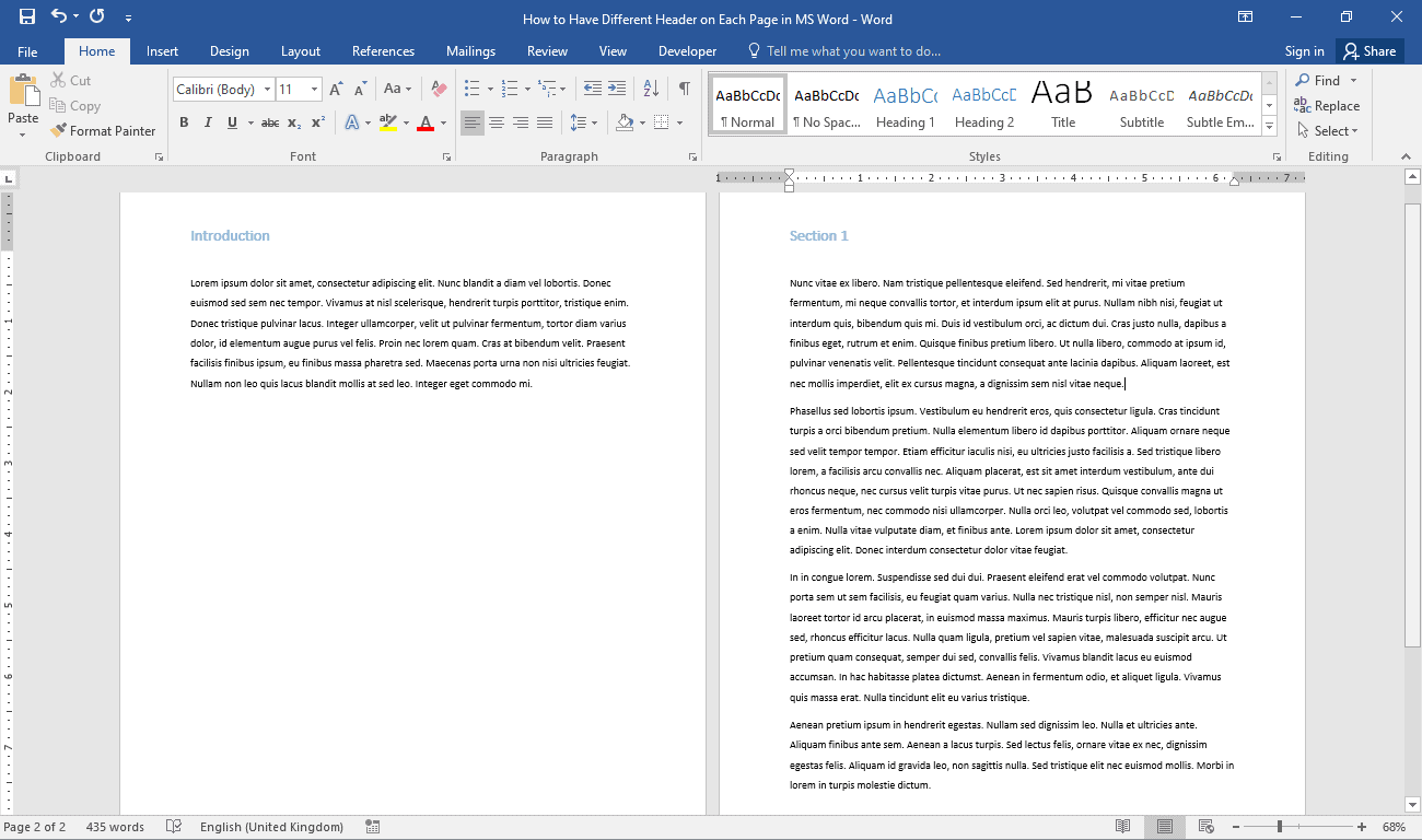 How To Have Different Header For Each Page In MS Word OfficeBeginner