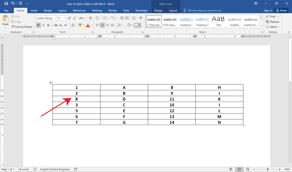 How To Split A Table Horizontally In MS Word OfficeBeginner