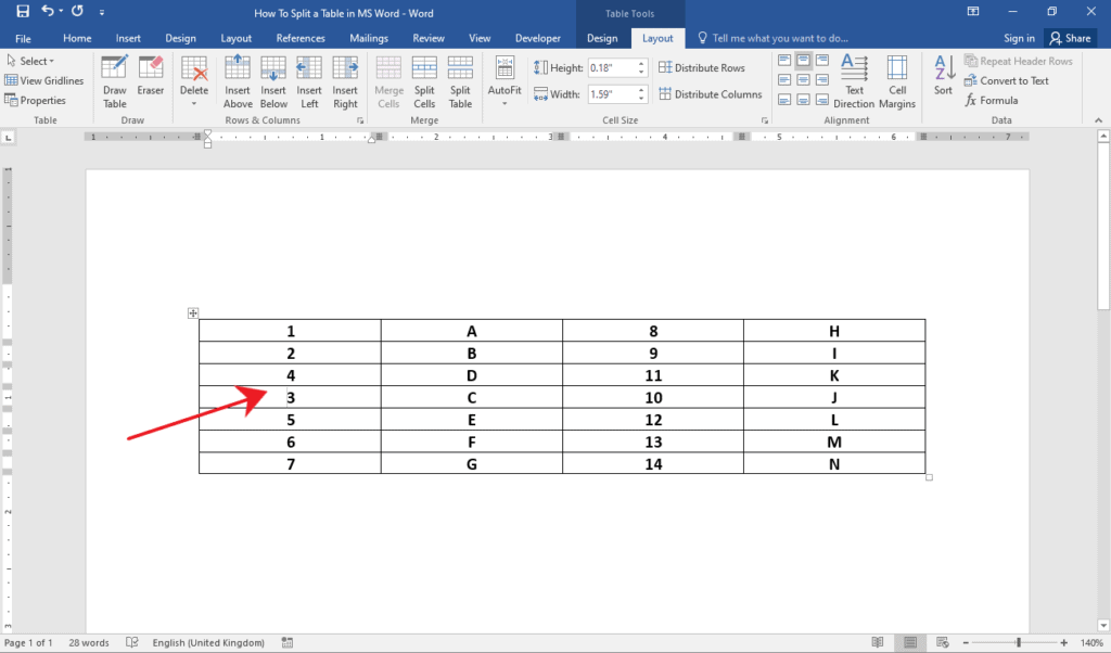 How To Split A Table Horizontally In MS Word OfficeBeginner