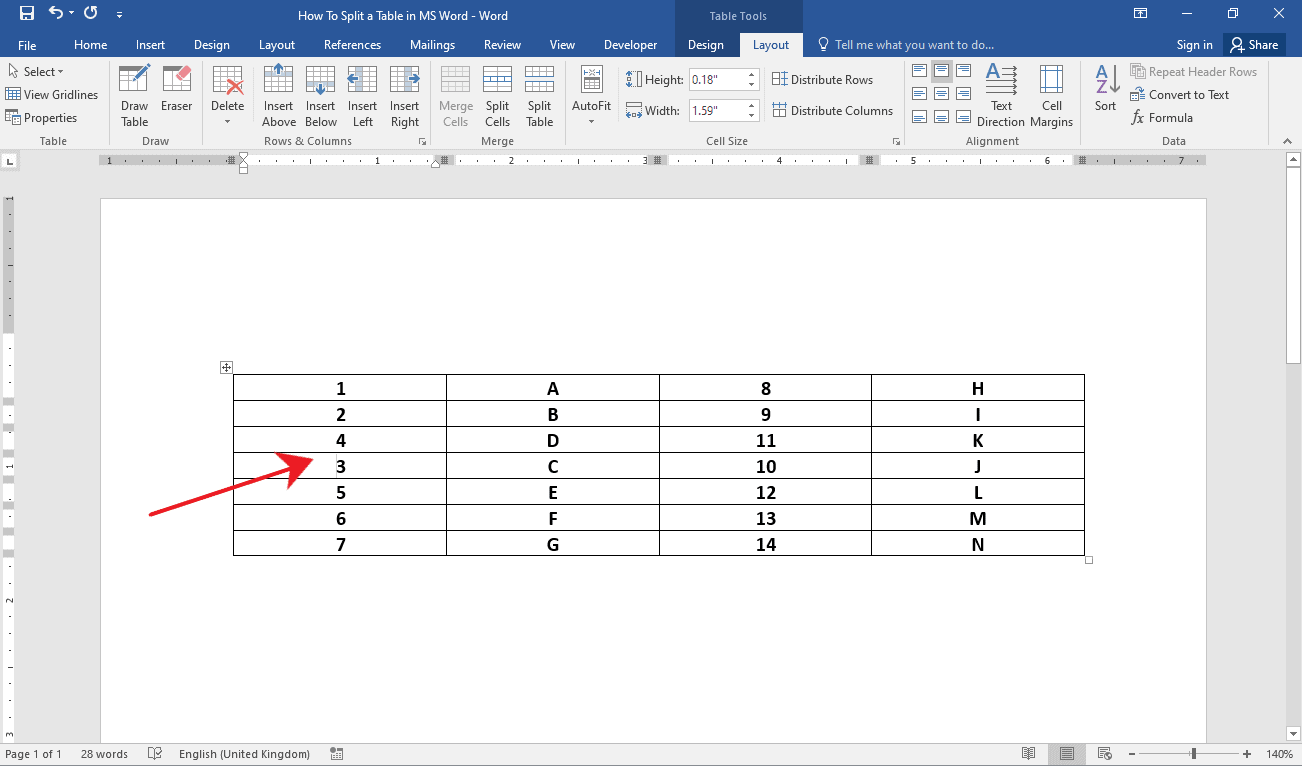 How To Split A Table Horizontally In MS Word OfficeBeginner