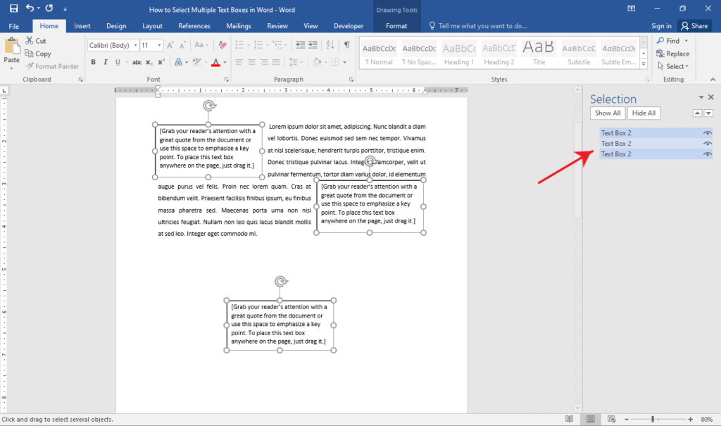 How To Select Multiple Text Boxes In MS Word OfficeBeginner