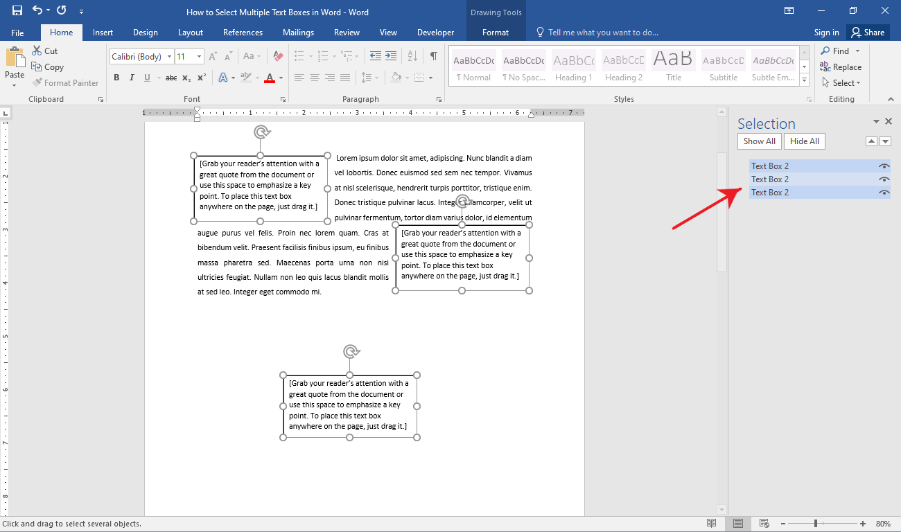 How To Select Multiple Text Boxes In MS Word OfficeBeginner