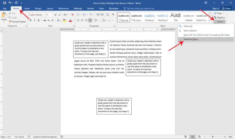 How To Select Multiple Text Boxes In MS Word OfficeBeginner