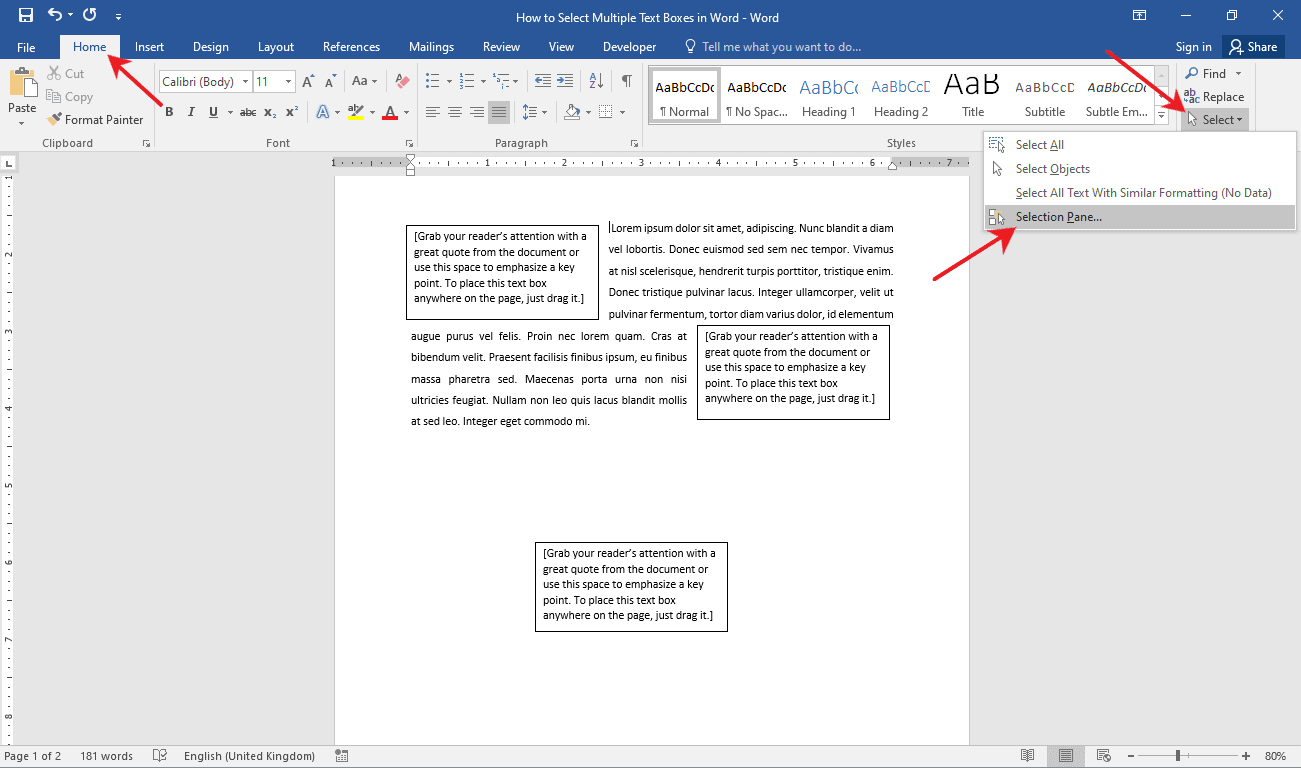 How To Select Multiple Text Boxes In MS Word OfficeBeginner