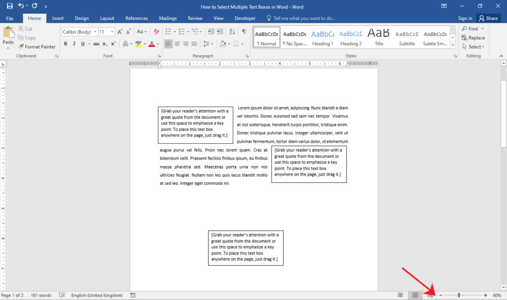 Select All Text Boxes In Word