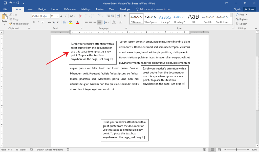 Select All Text Boxes In Word
