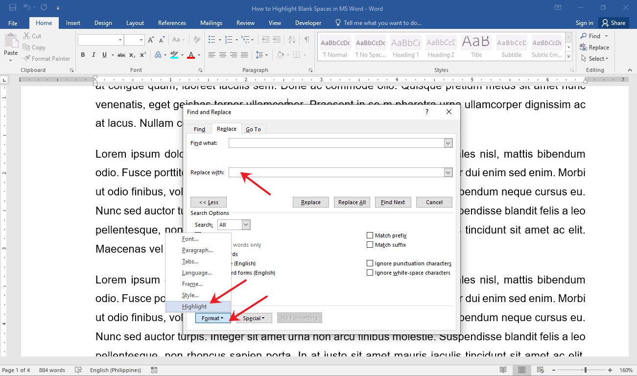How To Highlight Blank Spaces In MS Word OfficeBeginner