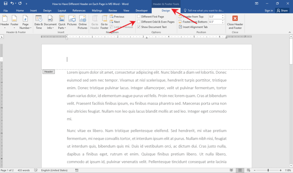 How To Change The Header In Word From Page To Page Mercado Dayer1969