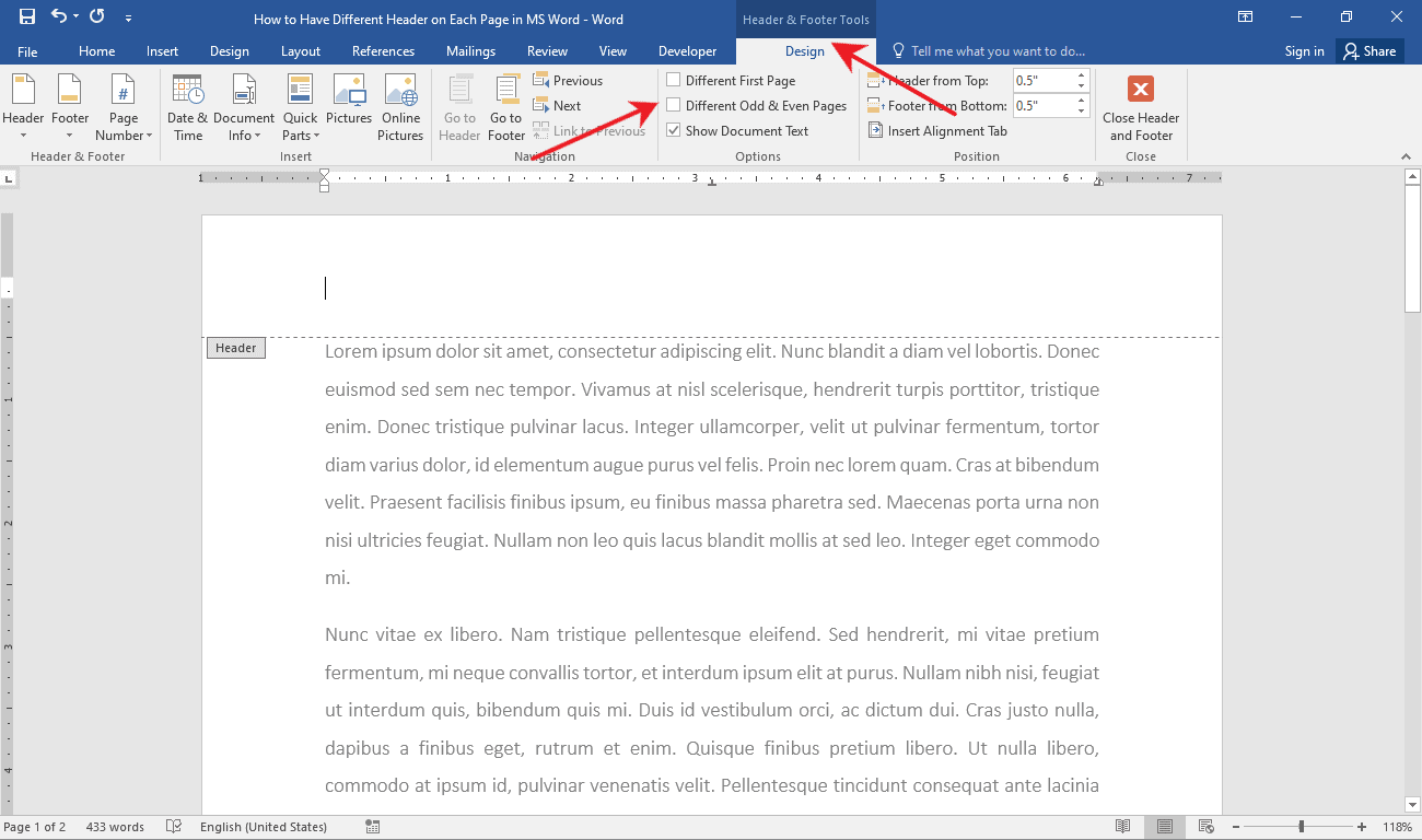 How To Change The Header In Word From Page To Page Mercado Dayer1969