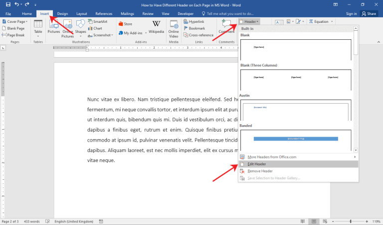 How To Have Different Header For Each Page In MS Word OfficeBeginner