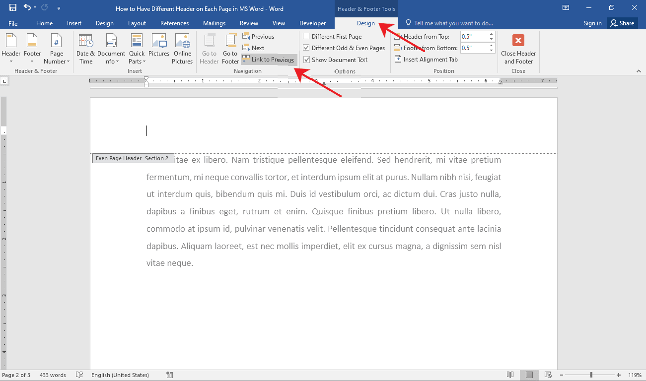 How To Have Different Header For Each Page In MS Word OfficeBeginner