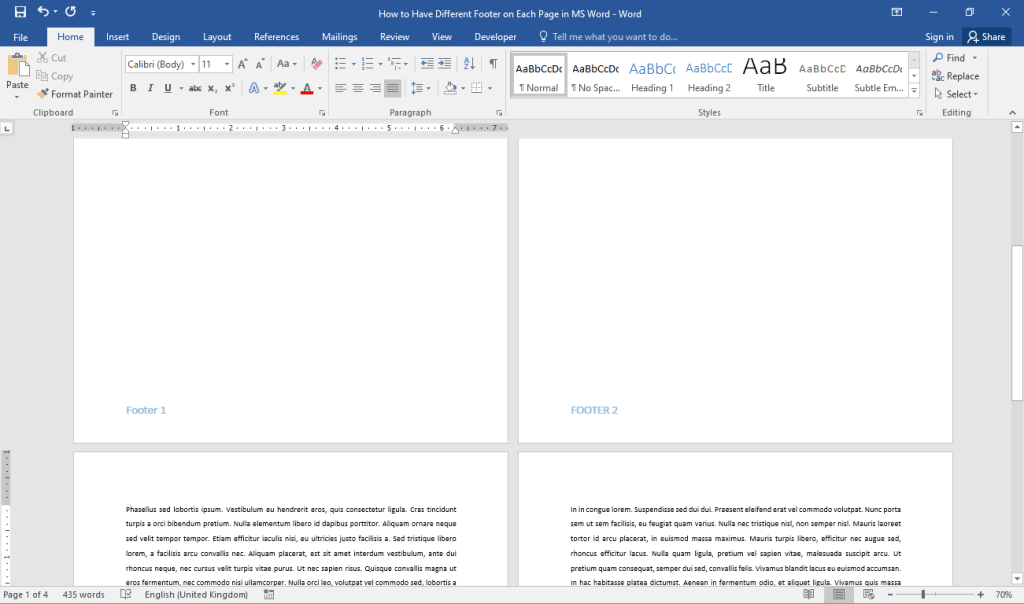 How To Have A Different Footer On Each Page In MS Word OfficeBeginner