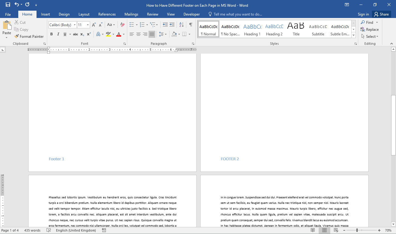 How To Have A Different Footer On Each Page In MS Word OfficeBeginner