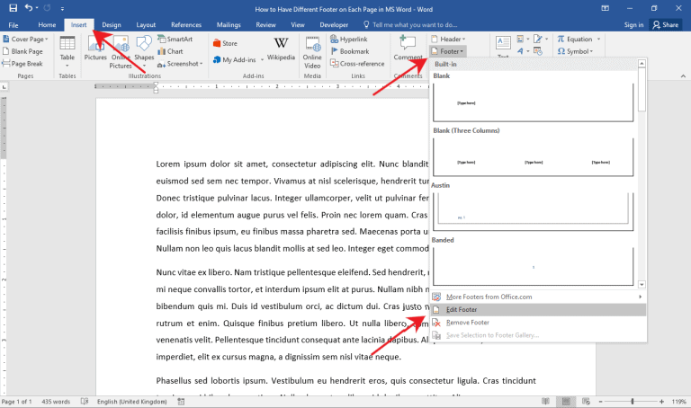 How To Have A Different Footer On Each Page In MS Word OfficeBeginner