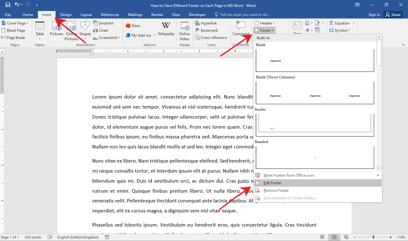 How To Have A Different Footer On Each Page In MS Word OfficeBeginner