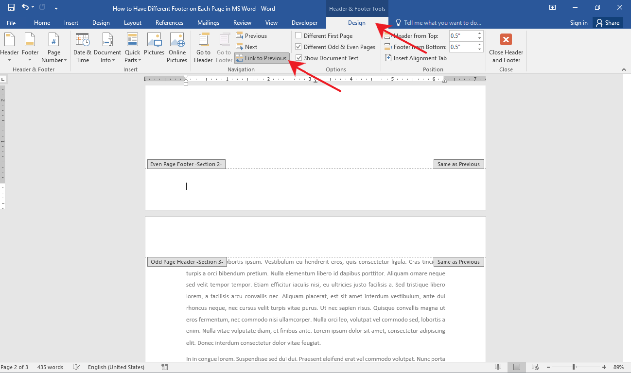 How To Have A Different Footer On Each Page In MS Word OfficeBeginner