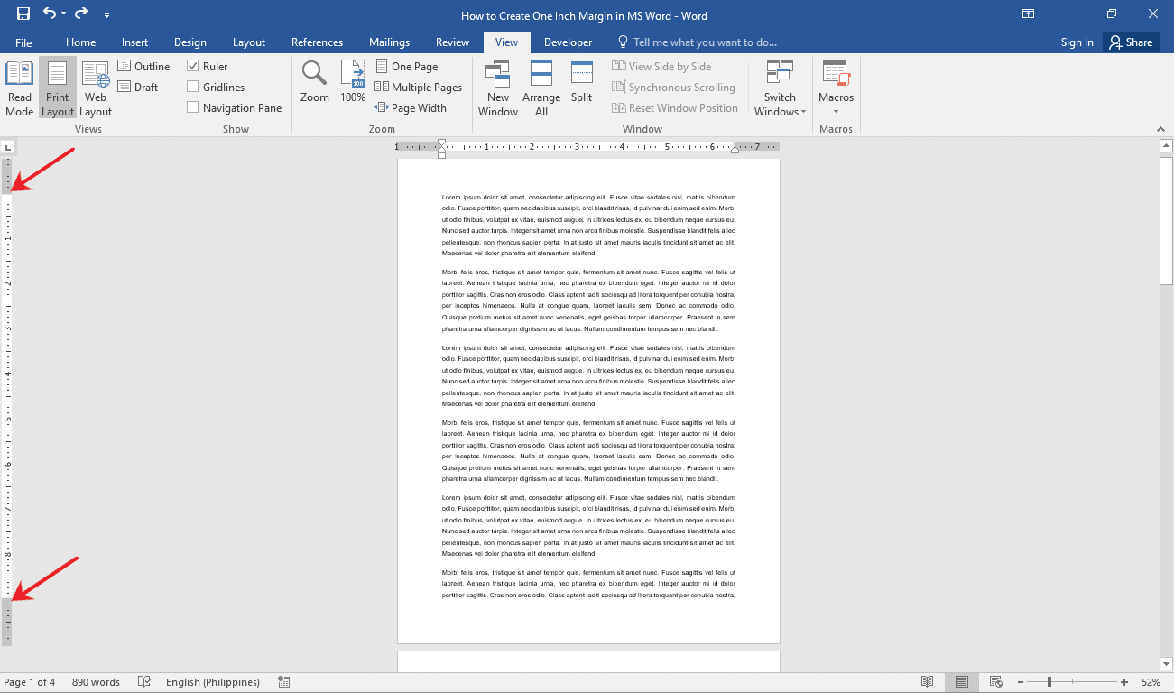 How To Create One inch Margin In MS Word OfficeBeginner