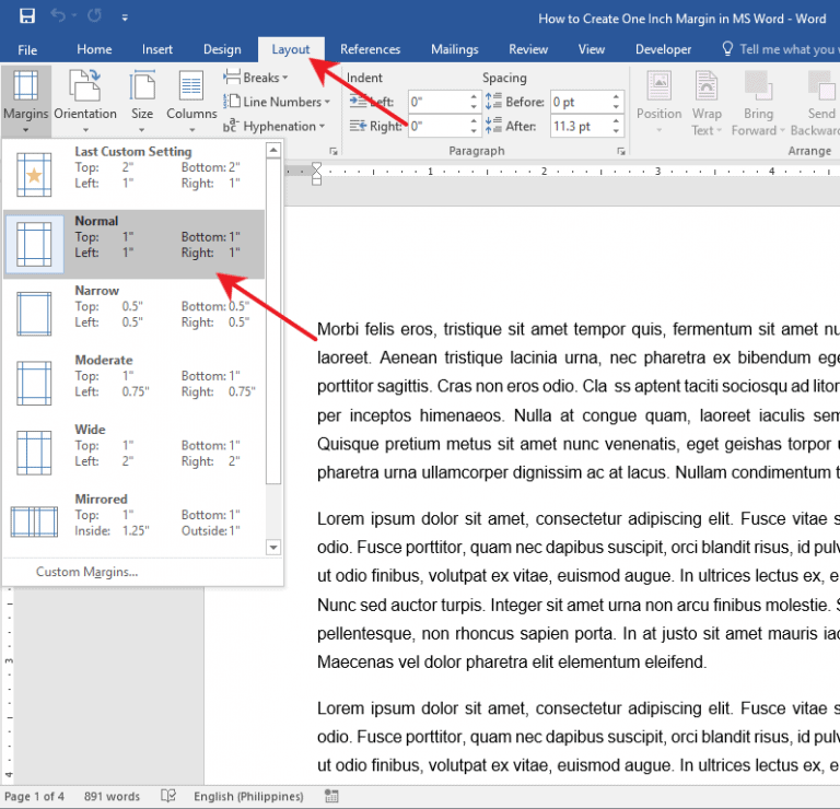 How To Create One inch Margin In MS Word OfficeBeginner