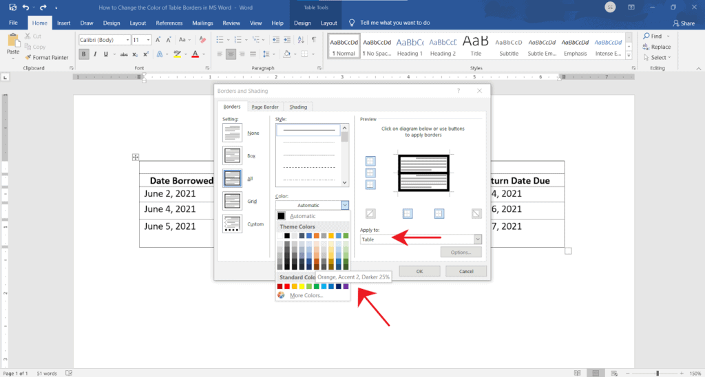 How To Change The Color Of Table Borders In MS Word OfficeBeginner