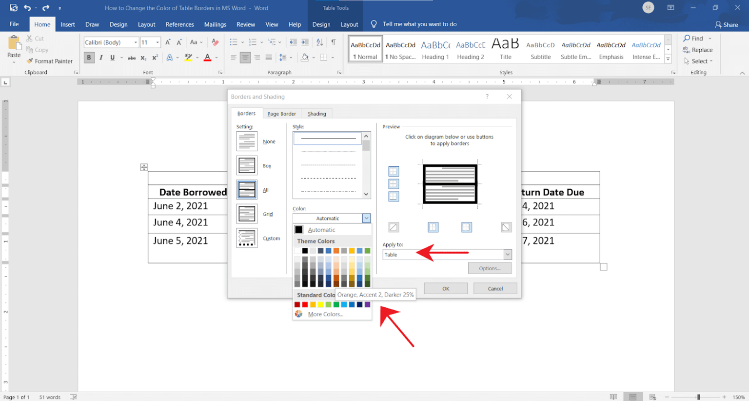 How To Change The Color Of Table Borders In MS Word OfficeBeginner
