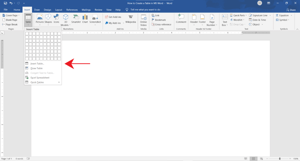 How To Create A Table In MS Word OfficeBeginner